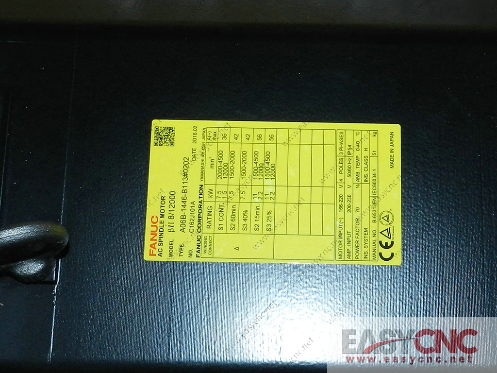 EASYCNC ONLINE SHOPPING A06B-1446-B113#0202 Fanuc ac spindle motor biI ...