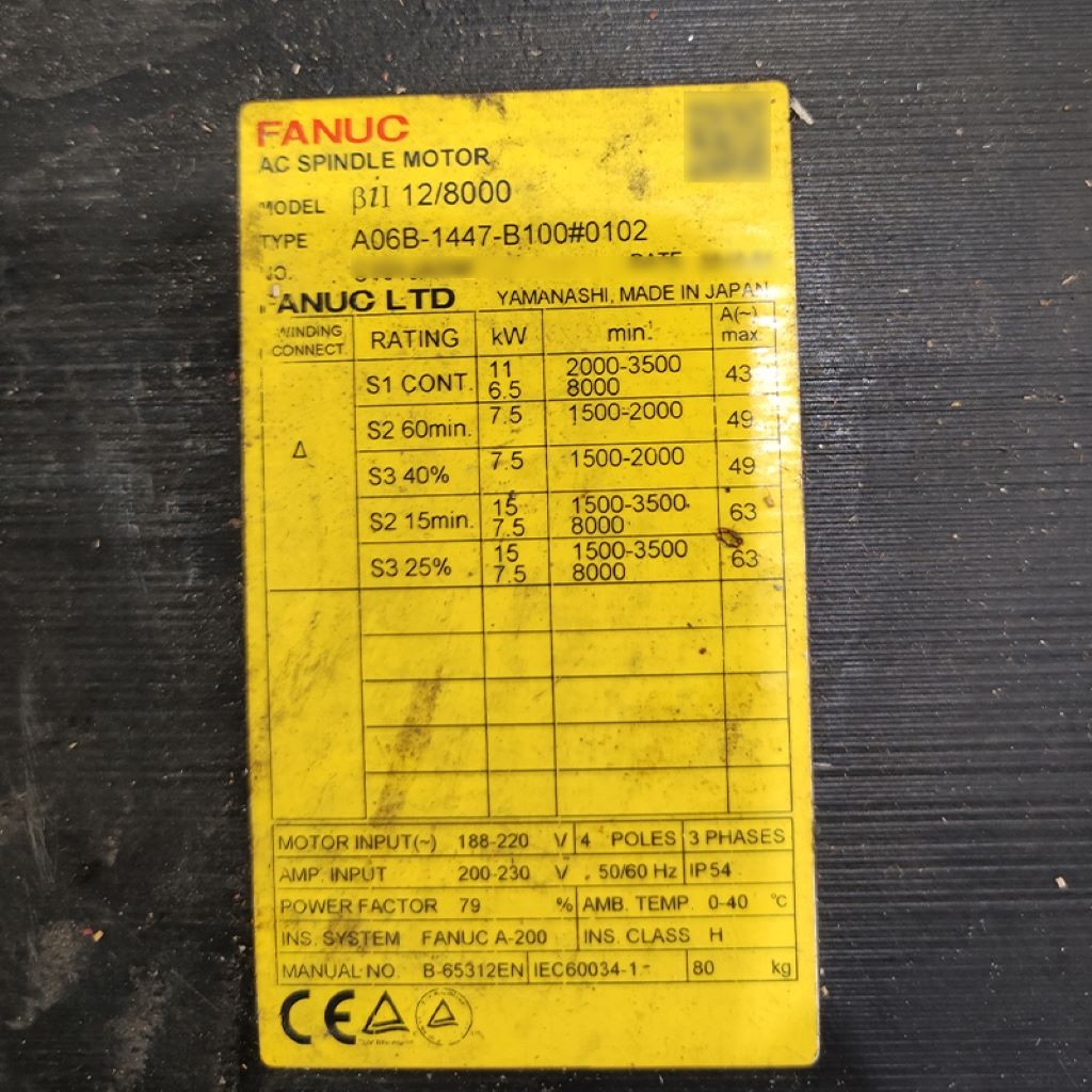 EASYCNC ONLINE SHOPPING A06B-1447-B100#0102 Fanuc AC Spindle Motor BiI ...